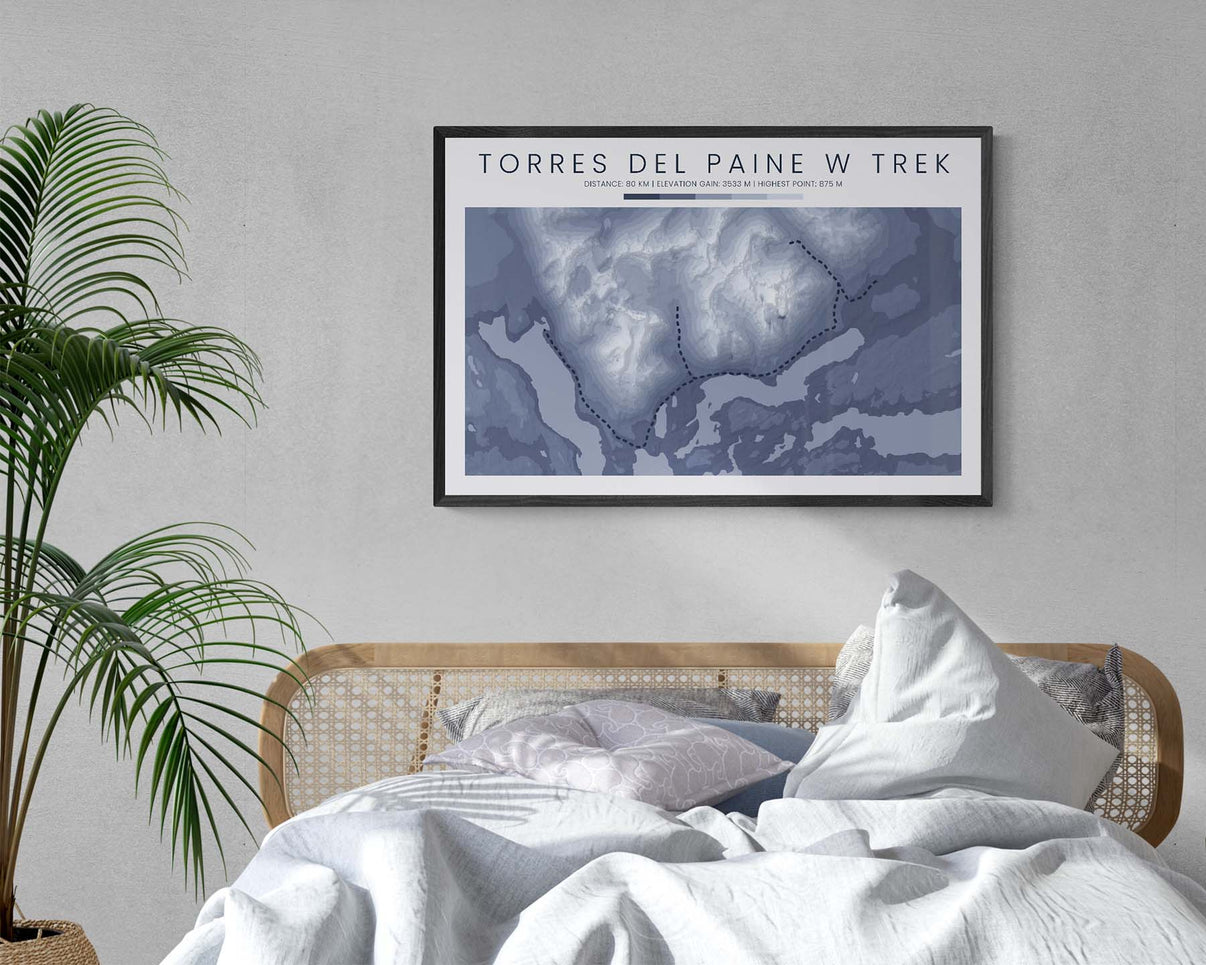 Torres Del Paine W Trek Patagonia Topographic Map Poster