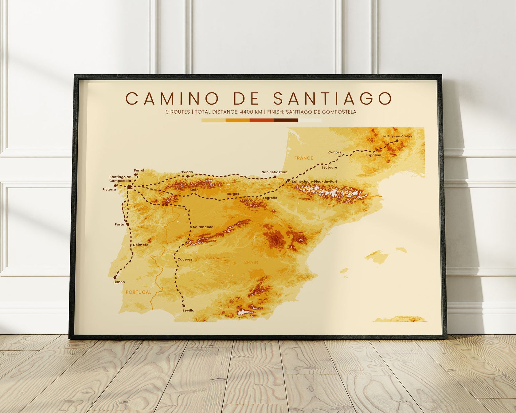 Camino de Santiago Topographic Map Poster (All Routes)