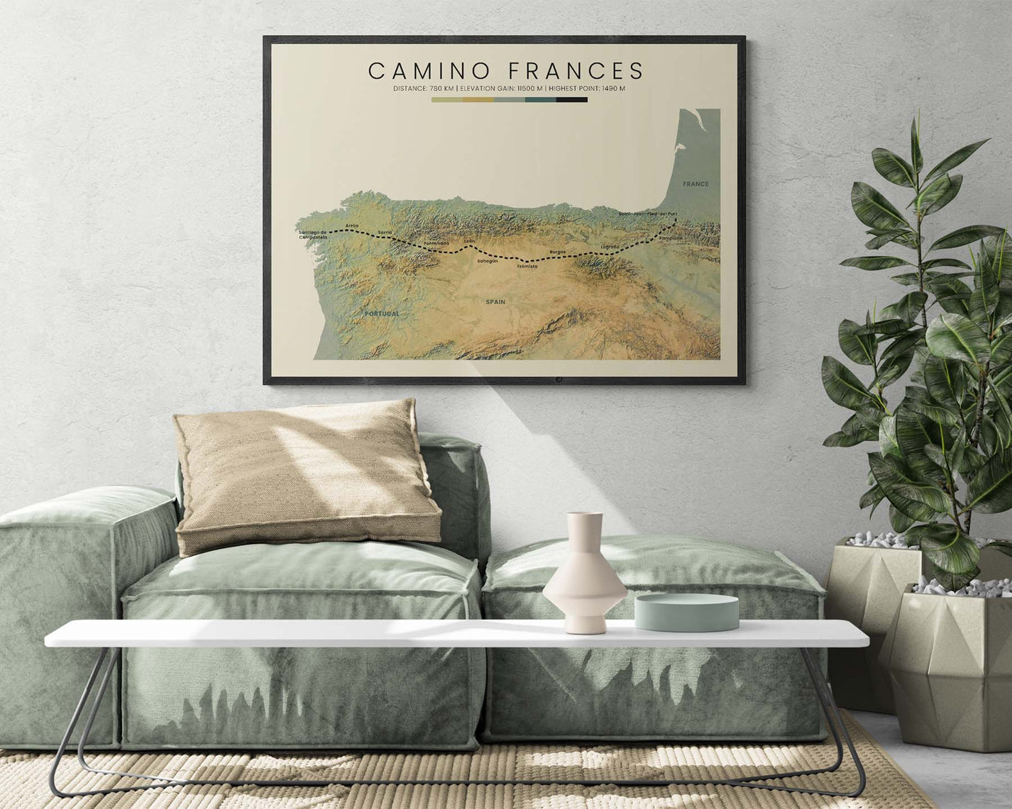 Camino Frances Topographic Map Poster (The French Way) – Trail Goals