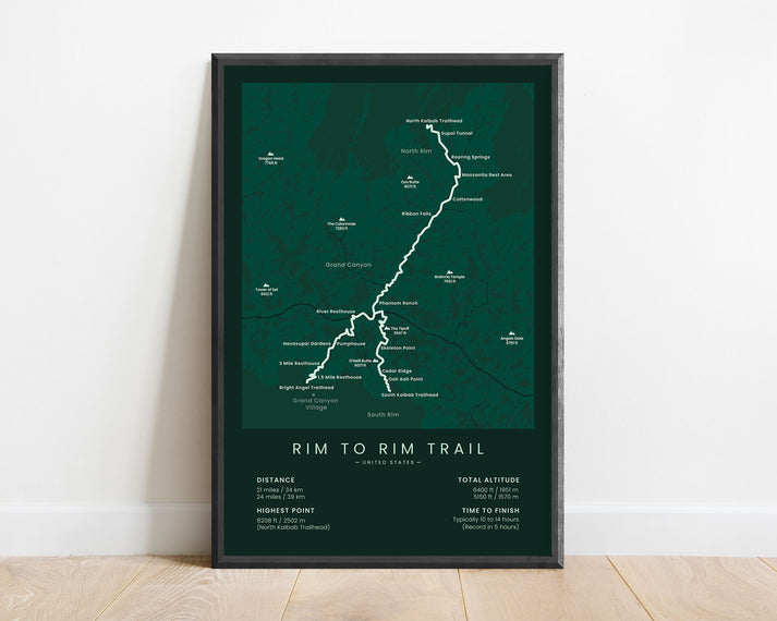 Rim to Rim (R2R) Grand Canyon Hike Map Poster | TrailGoals